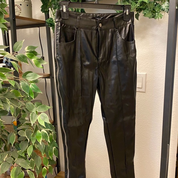 Pants & Jumpsuits | Leather Like Pants With Zippers On The Sides | Poshmark